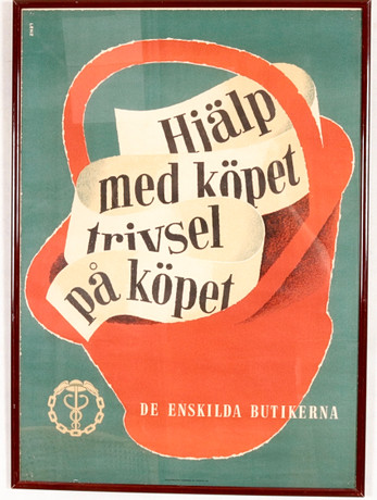 AFFISCH, färglitografiskt tryck, Hjälp med köpet, trivsel på köpet. Konst - Grafik - Auctionet