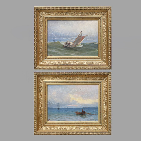 LUDVIG RICHARDE. Olja på pannå, 2 st, monogramsignerade. Konst - Måleri ...