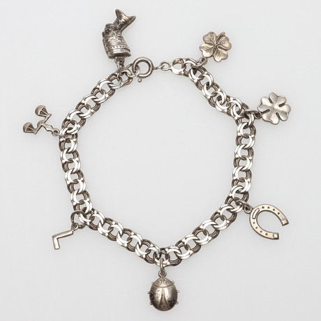 BERLOCKARMBAND, bismarcklänk, 7 berlocker, silver. Smycken & Ädelstenar ...