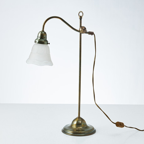 TABLE LAMP, Karlskrona Lampfabrik, labeled, metal frame, glass shade ...