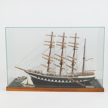 SHIP MODEL IN STANDS, "Kerstin", wood/glass/plaster, early 20th century ...