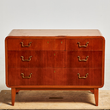 Chest of drawers, 1930s/40s, funky, birch veneer, brass pull handle ...