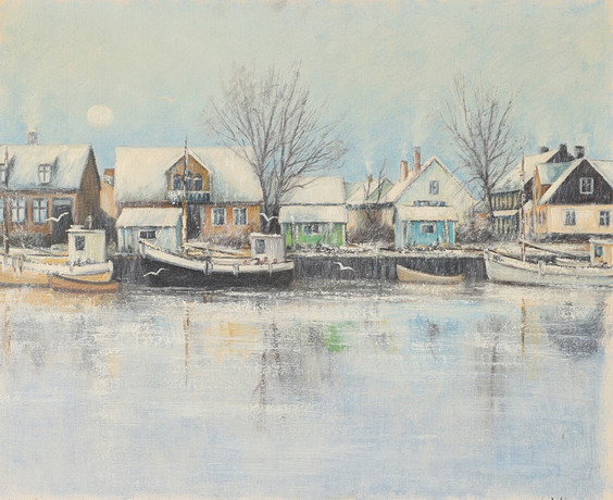 CARL JULIUS. "Råå hamn", oil on canvas, signed C. Julius. Art ...