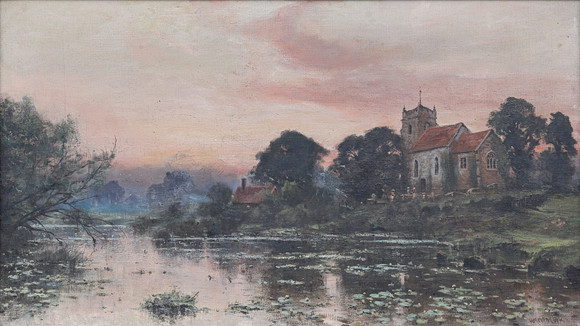 HERBERT MOXON COOK (1844-1928/29). FLODLANDSKAP MED ST ANNES KYRKA ...