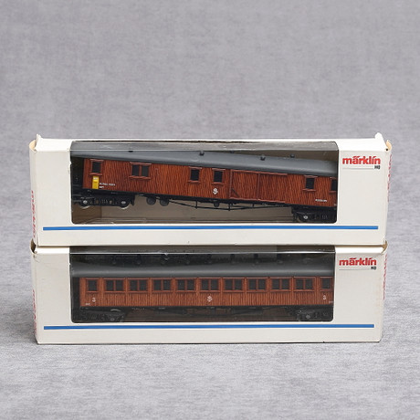 MÄRKLIN 4270 and 4271, 2 SJ wooden wagons in original boxes. Toys ...