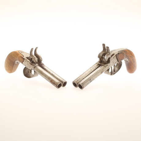 BLOCK PISTOLS, 2 pieces, double barrel, Germany, 19th century. Weapons ...