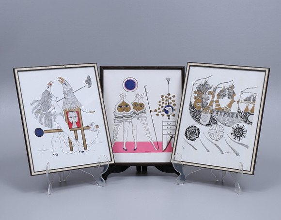 MAX WALTER SVANBERG. Color lithographs, 3 pcs, surrealistic female ...