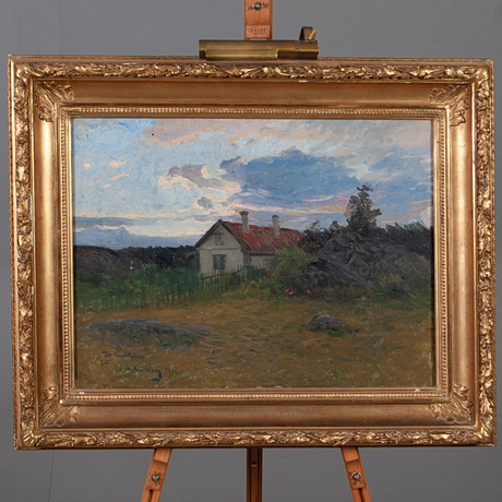 JOHN KINDBORG. Oil on canvas, house in landscape, signed and dated 1900 ...