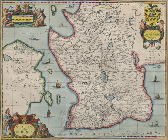 MAP, Scania Vulgo Schonen, hand-coloured, possibly 19th century. Books ...