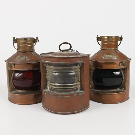 LANTERNOR, 3 stycken, koppar/glas, 1900-tal. Övrigt - Teknika & Nautika ...
