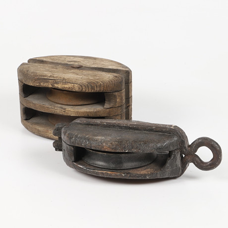 BLOCK OCH TALJA, trä/järn, 1800/1900-tal. Samlarföremål - Teknika ...