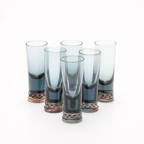 SNAPSGLAS, 6 st, silver och glas, Tage Göthlin, TESI, Göteborg och ...
