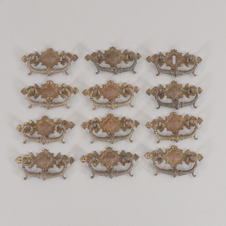 MÖBELBESLAG, 12 st, mässing, 1800/1900-tal. Silver & Metall - Övriga ...
