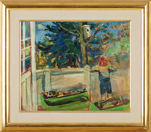 ERIC HALLSTRÖM (1893-1946). Boy on porch, signed Eric Hallström, oil on ...
