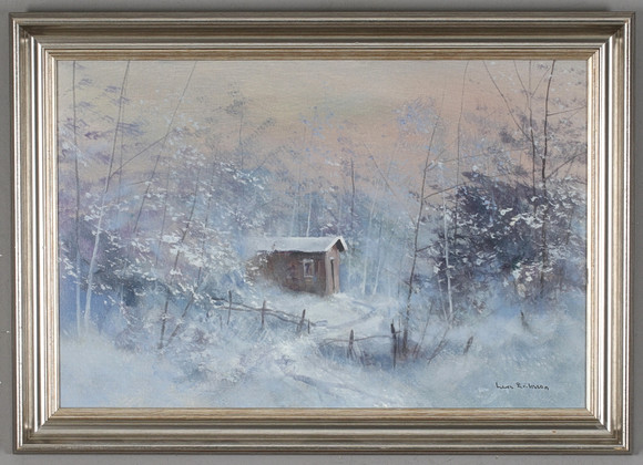 LARS ERIKSSON. Torp i vinterlandskap, olja på duk, signerad. Konst ...