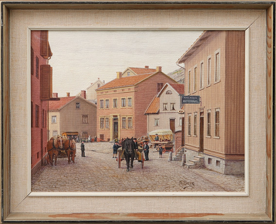 KNUT BERG. "Mölndals torg, omkr. 1895" olja på duk, signerad. Konst ...