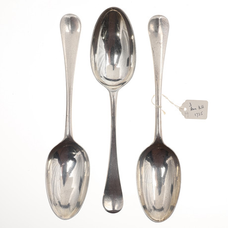 THREE GEORGE II SILVER OLD ENGLISH SPOONS. Silver & Metals - Silver ...