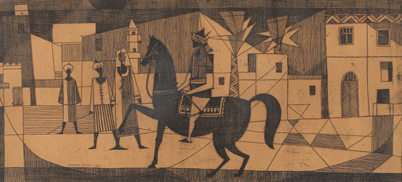 KAMAL AMIN. Man on horseback, woodcut, signed. Art - Engravings ...