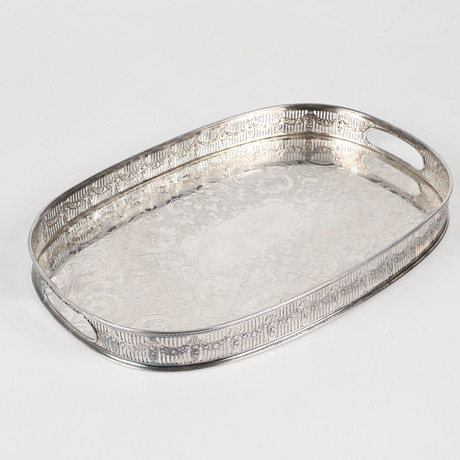 BRICKA med gallerkant, nysilver, Sheffield, England. Silver & Metall ...