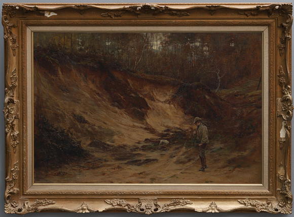 HENRY HEWITT (1818-1875). FIGURE AND DOG IN A WOODED LANDSCAPE. Art ...