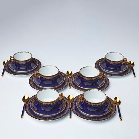COFFEE SET, 18 dlr of tableware "Romanov", cobalt blue, gold decoration ...