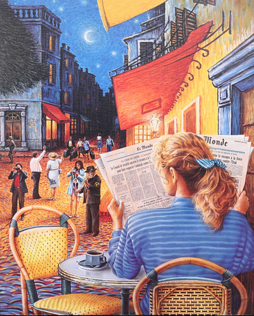 MATHIAS WASKE. Cafe motif, textured offset print. Art - Graphic - Auctionet