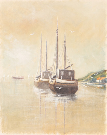 CARL JULIUS. Fishing boats, oil on canvas, signed C. Julius. Art ...