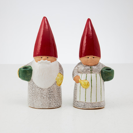LISA LARSON. Figurines, 2 pcs., with candle holders, Santa and Father ...