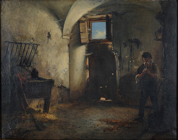 STUART SMITH. Smoking boy in the stable. Oil on canvas. Dating 19th century. Art - Paintings ...