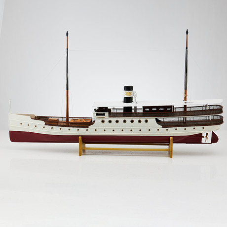 BOAT MODEL, circa 1950, steamboat, wood and metal, on wooden stand ...