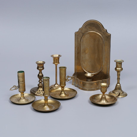 CANDLE STICKS, brass/ore, 8 pcs. Silver & Metals - Pewter, Brass ...