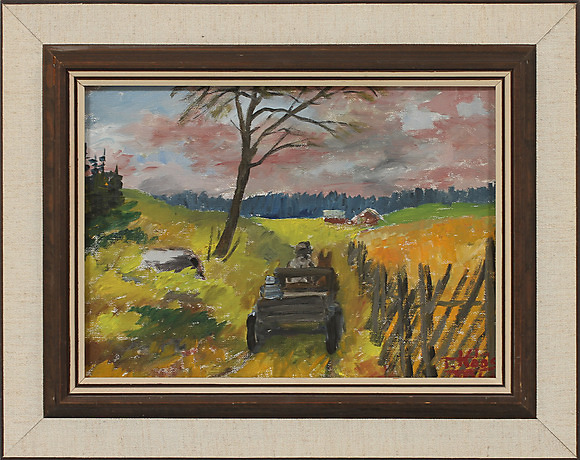 TIBOR KOOS. Landscape with horse and carriage, oil on canvas, signed ...