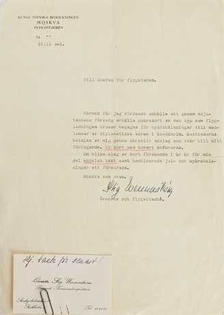 STIG WENNERSTRÖM, Kungl.Svenska Beskickningen, egenhändigt signerat och ...