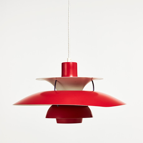 POUL HENNINGSEN TIL LOUIS POULSEN, LOFTSLAMPE, PH 5, Rød og hvid ...