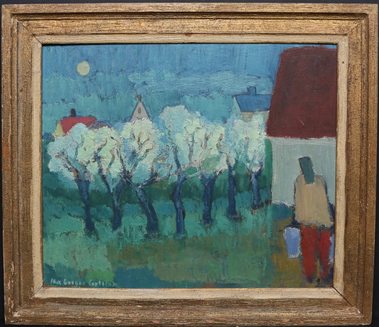 MAX GREGER CARLSSON. "Blommande fruktträd". Olja på pannå, signerad ...