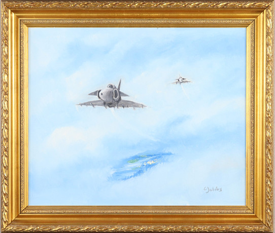 CARL JULIUS. Oil on canvas, military aircraft, "J37 Viggen", signed ...