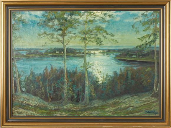 RAGNAR SWAHN. Skärgårdslandskap i månsken, olja på duk. Konst - Måleri ...