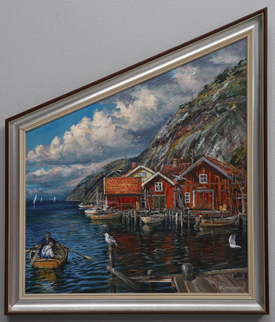 ALF JOHANSSON. olja på pannå, fiskeläge, signerad. Konst - Måleri ...