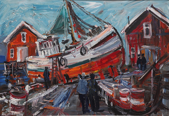 ALF JOHANSSON. oil on canvas, "Boat yard. Tjörn", signed. Art ...