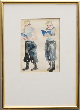 BERTA HANSSON. TWO BOYS, WATERCOLOR. Art - Paintings - Auctionet