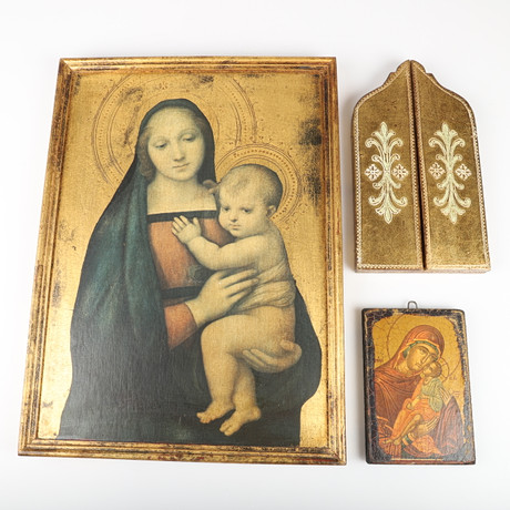 IKONER, 3 stycken, bemålat trä, Italien, 1900-tal. Konst - Övrigt ...