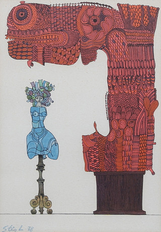 STIG LINDBERG. Figure composition. Color lithograph, signed and dated ...