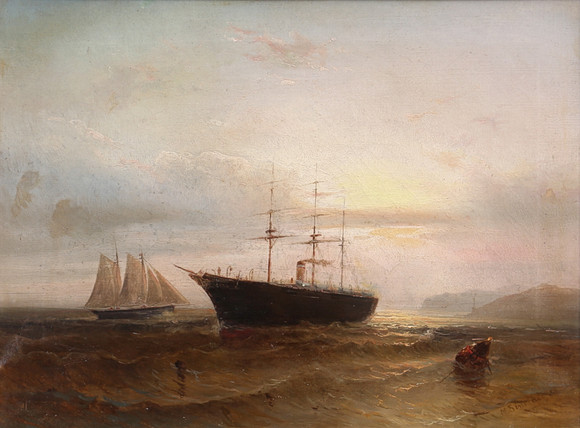 MAX SINCLAIR. "Evening. Off Dartmouth". Olja på duk, signerad och ...