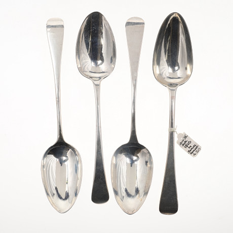 FOUR GEORGE III SILVER OLD ENGLISH PATTERN SPOONS. Silver & Metals ...