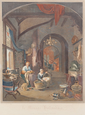 PIERRE LACOUR. "La ménage Hollandais". Engraving, after Gerard Dou ...