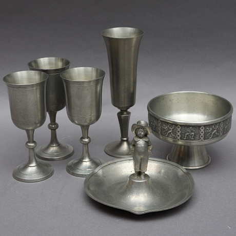 PEWTER OBJECTS, 6 pcs., i.a. Scandia pewter. Silver & Metals - Pewter ...