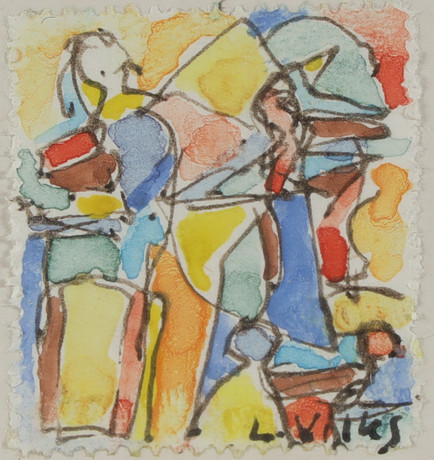 LARS VILKS (1946-2021). Komposition, akvarell på frimärke. Konst ...