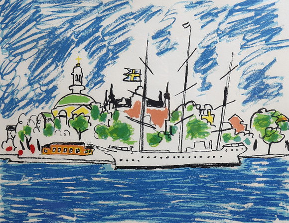 STIG (SLAS) CLAESSON. By Chapman, color lithograph, signed, dated 1980 ...