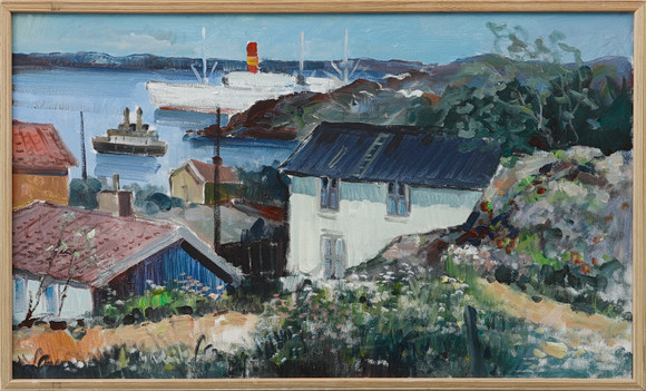 TAGE GAVIK. "Lindholmen", olja på duk, signerad. Konst - Måleri - Auctionet