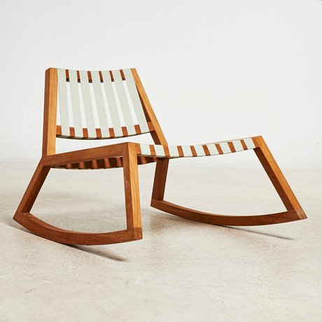 SKAGERAK, "Sway", rocking chair, teak with textile straps in back and ...